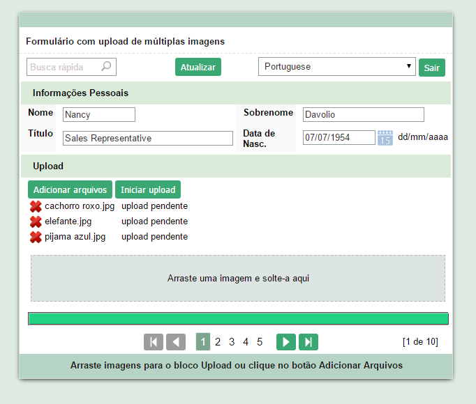 Formulário com upload de múltiplas imagens